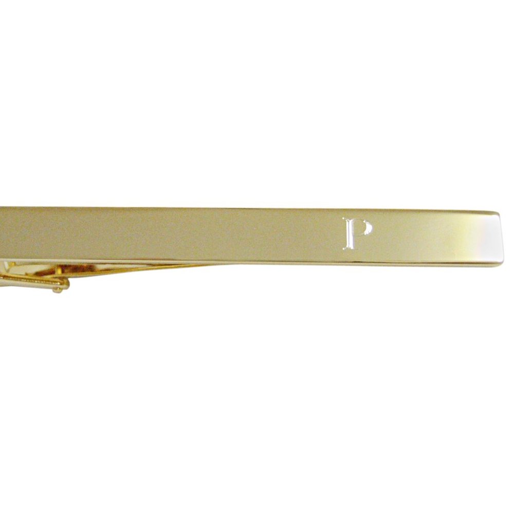 Gold Toned Etched Letter P Monogram Tie Clip - Gem